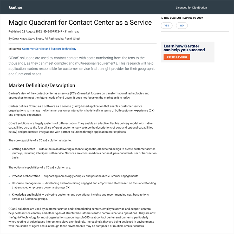 Gartner Magic Quadrant for Contact Center as a Service | 8x8